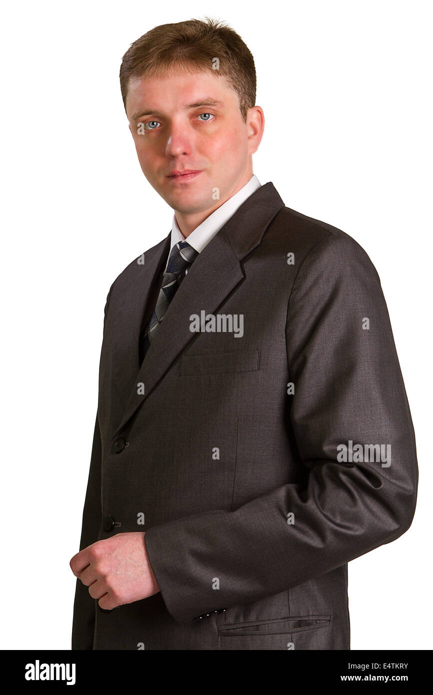 Young businessman posing in a suit isolated in white Stock Photo - Alamy