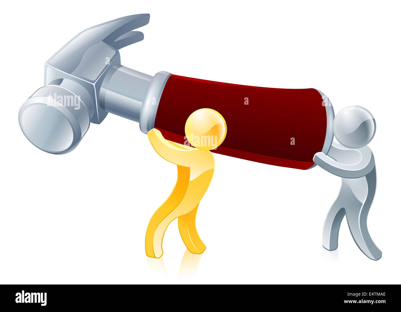 An illustration of two silver men holding a big hammer Stock Photo - Alamy