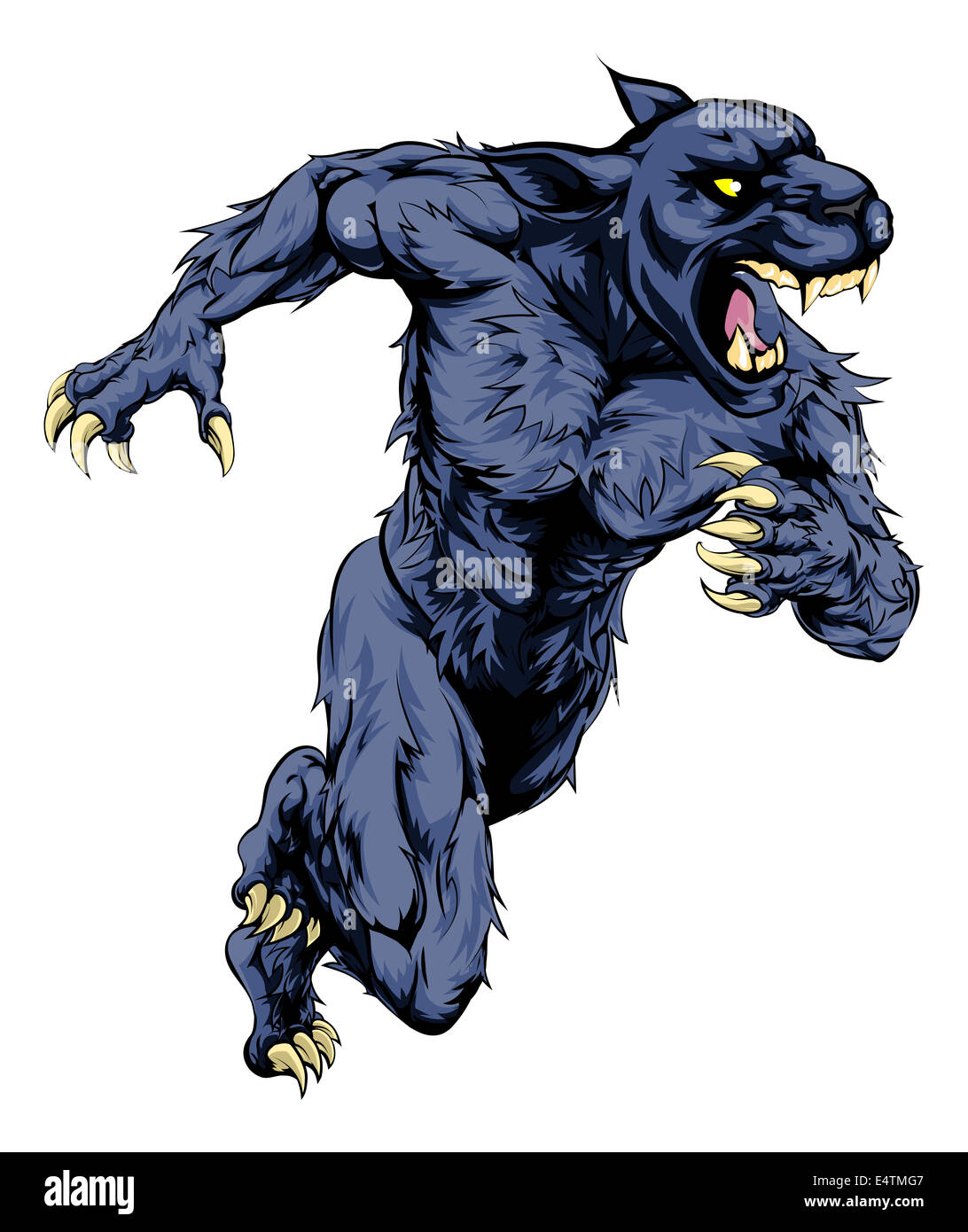 A panther man character or sports mascot charging, sprinting or running ...