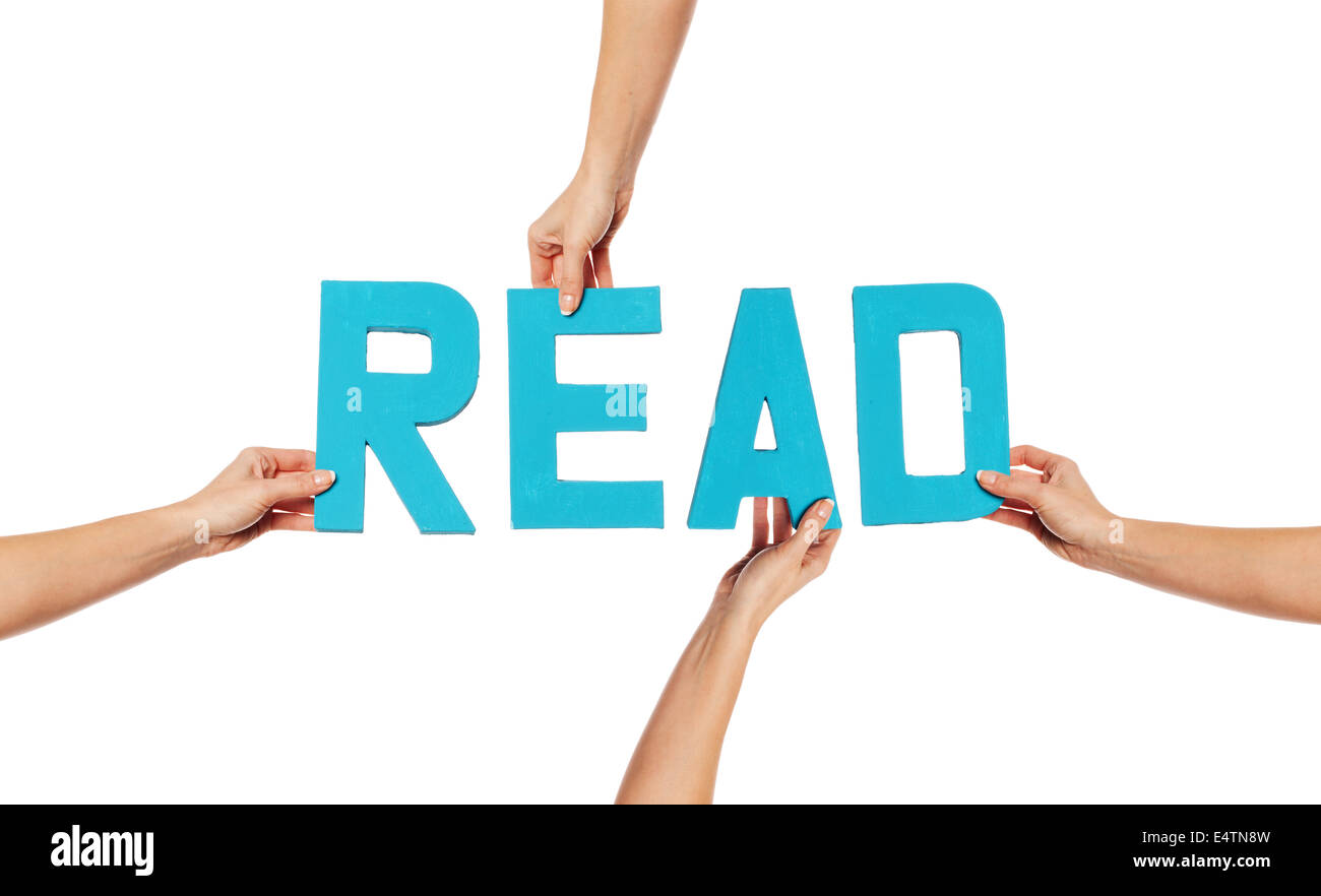 Female hands holding letters READ Stock Photo - Alamy