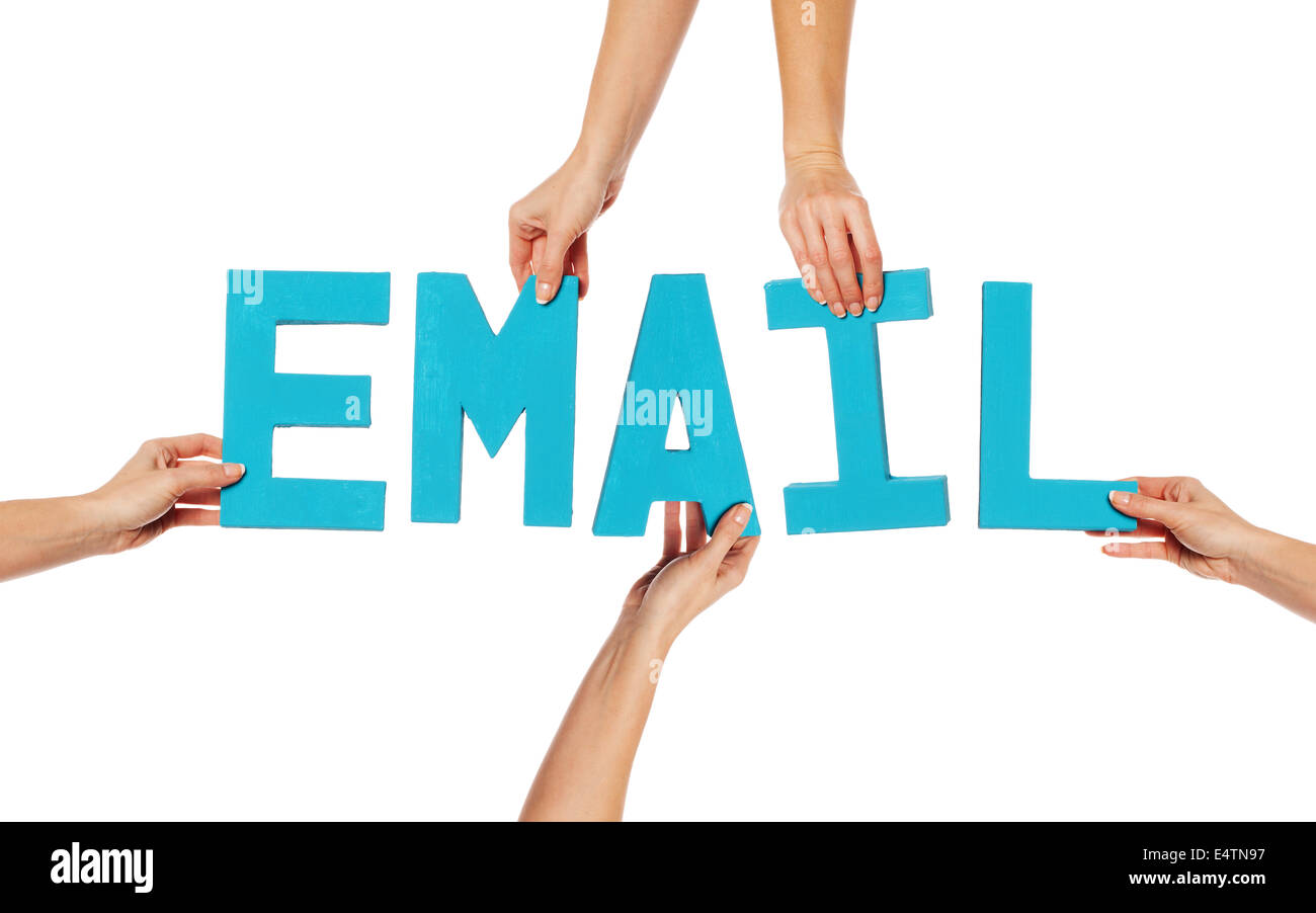 Female hands holding letters EMAIL Stock Photo - Alamy