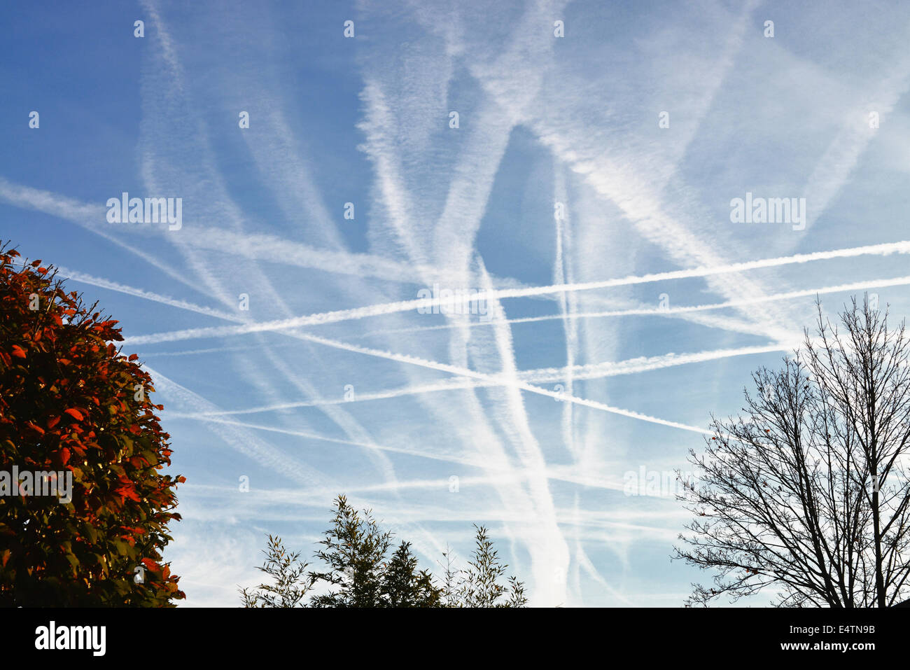 Condensation Trails In The Sky Stock Photo - Alamy