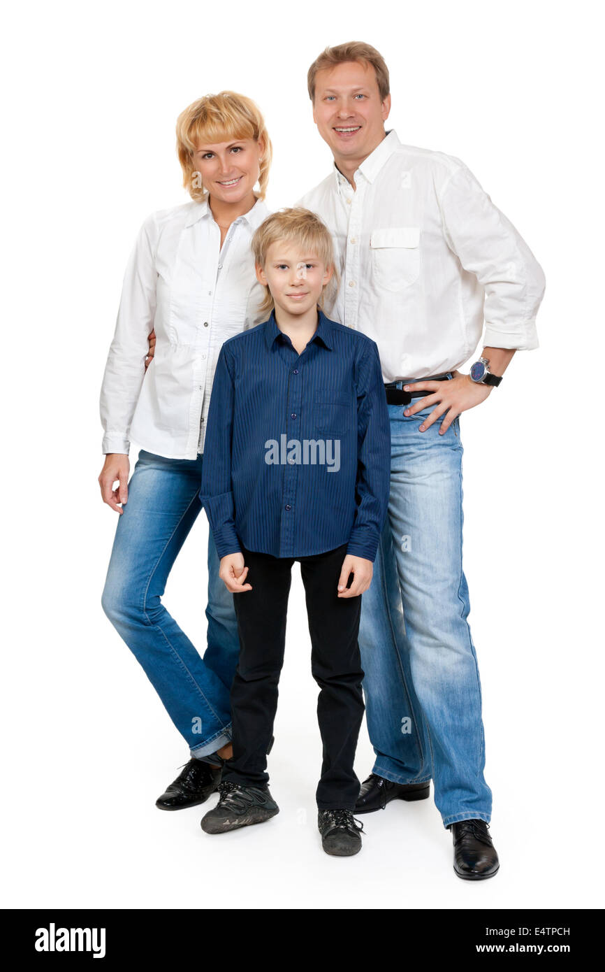 Happy family of three people in the studio Stock Photo - Alamy