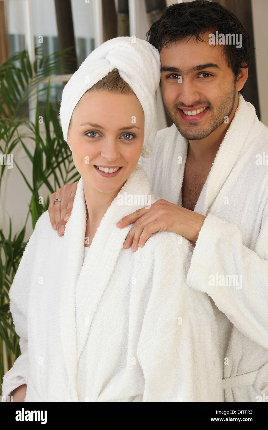 Couple in bathroom Stock Photo - Alamy