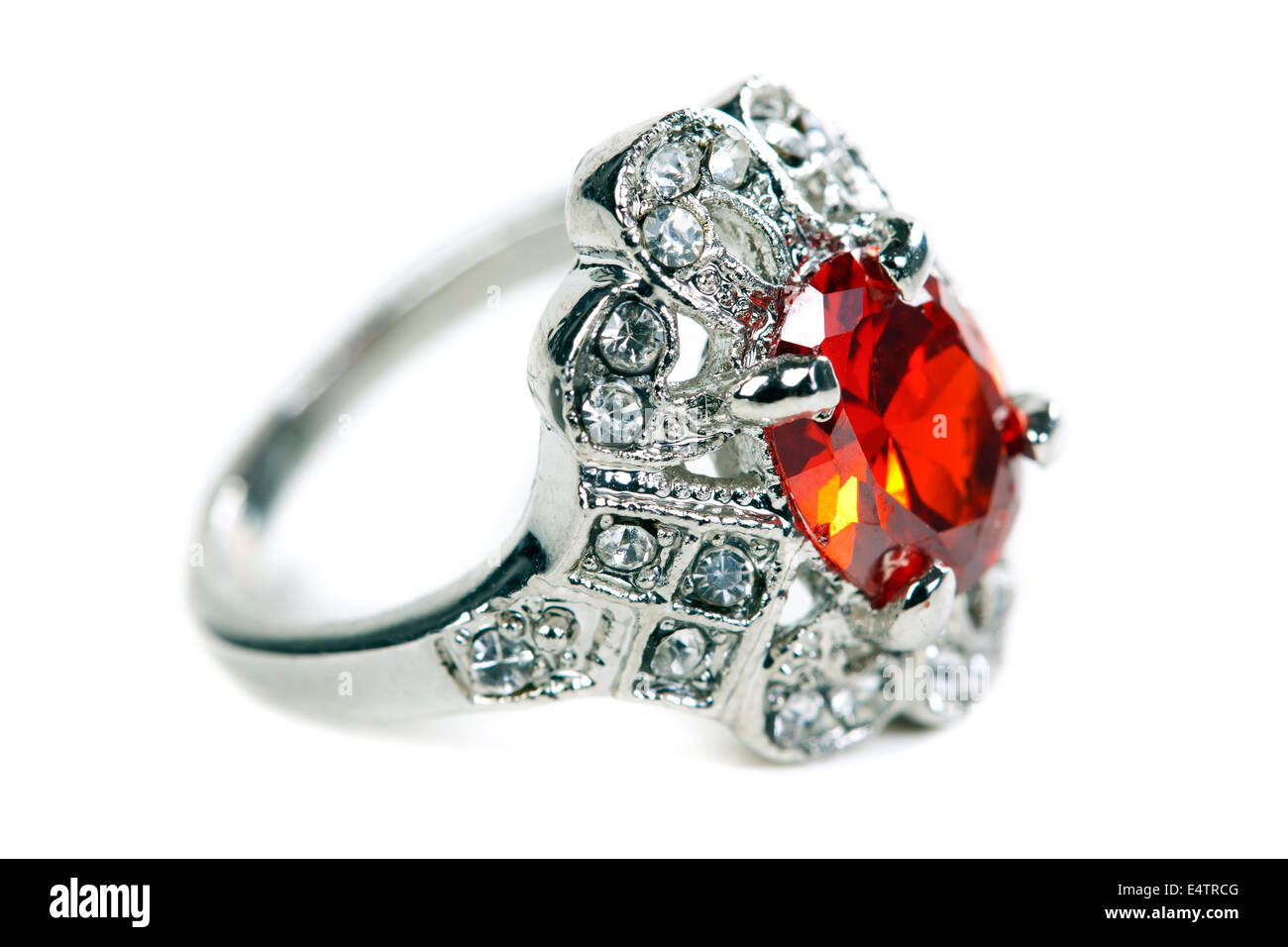 Silver ring with red stone Stock Photo - Alamy