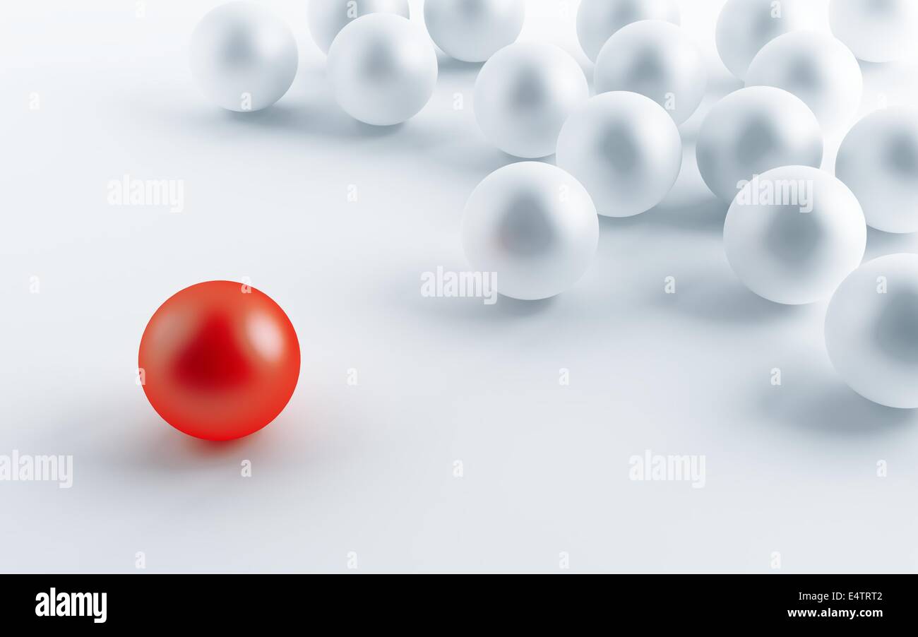 many white balls and one contrasting red Stock Photo - Alamy
