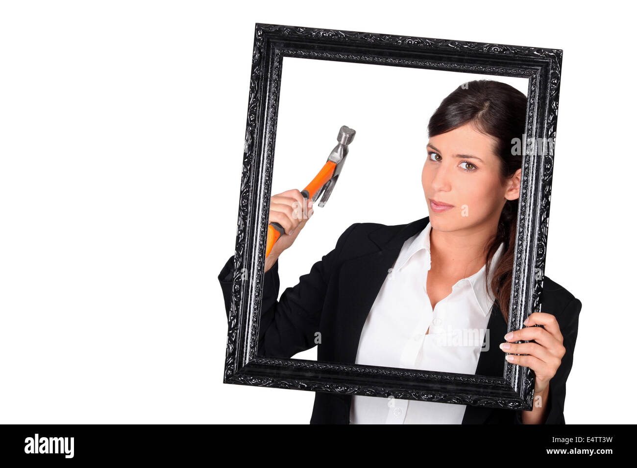 Woman with a picture frame Stock Photo - Alamy