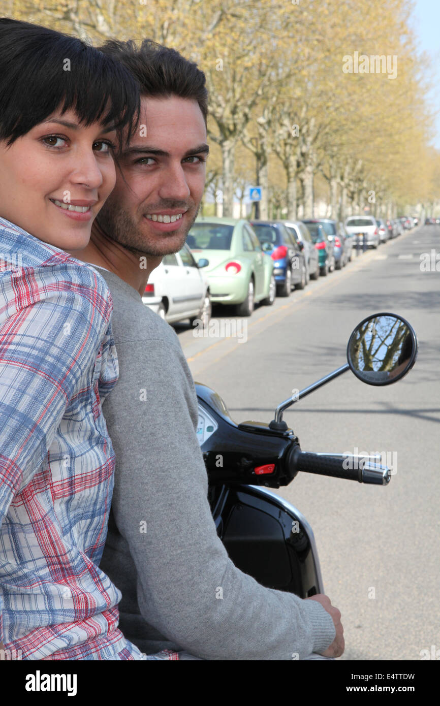 couple on a motorcycle Stock Photo - Alamy