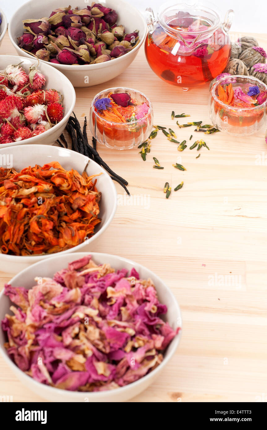 Herbal natural floral tea infusion with dry flower Stock Photo - Alamy