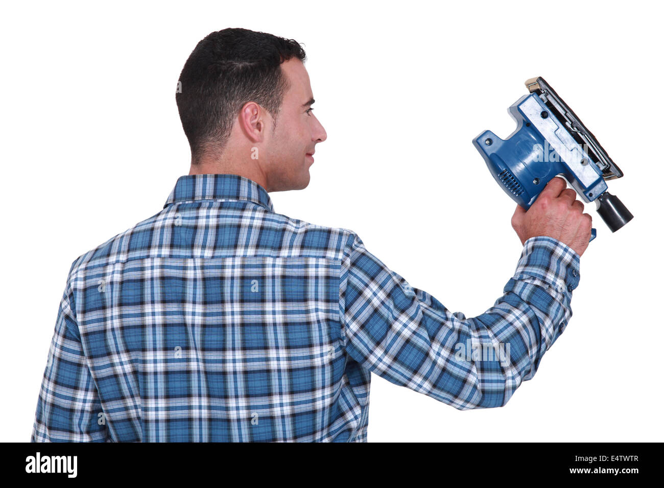 Man using powered sander Stock Photo - Alamy