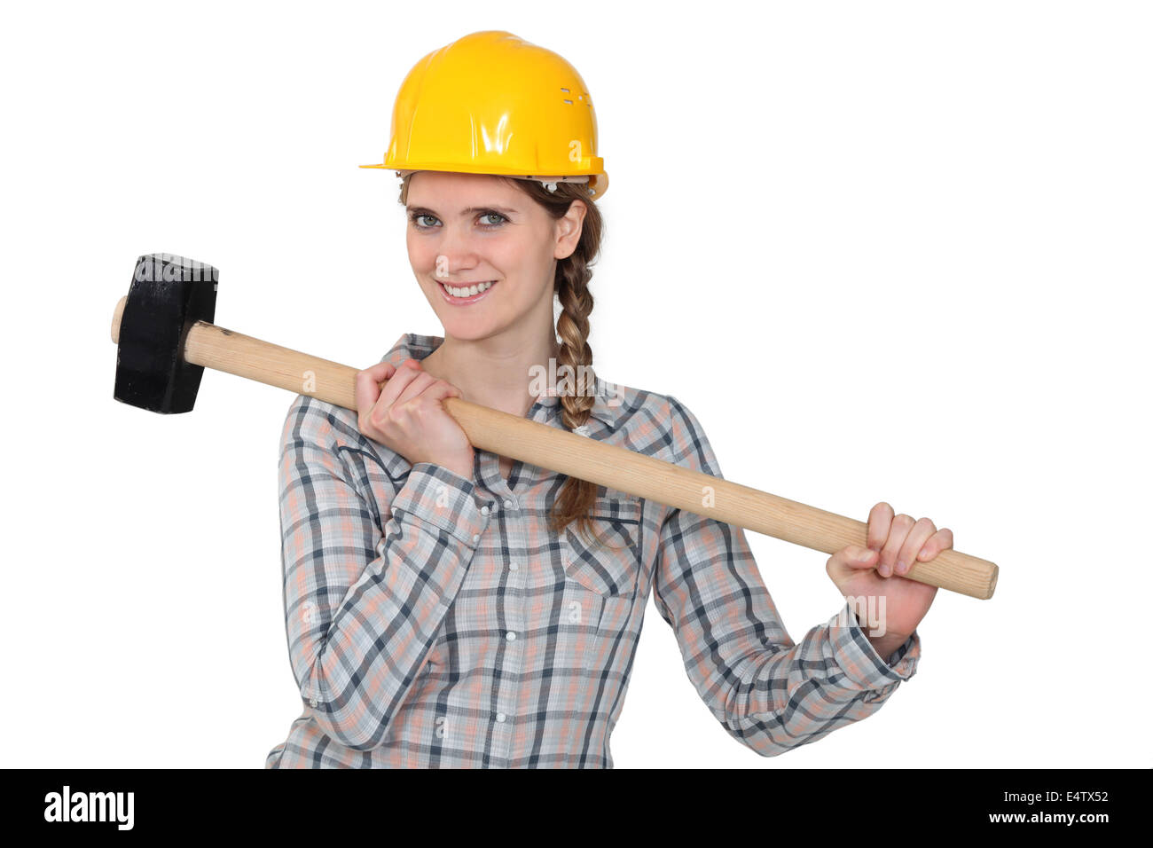 Handywoman holding hammer Stock Photo - Alamy