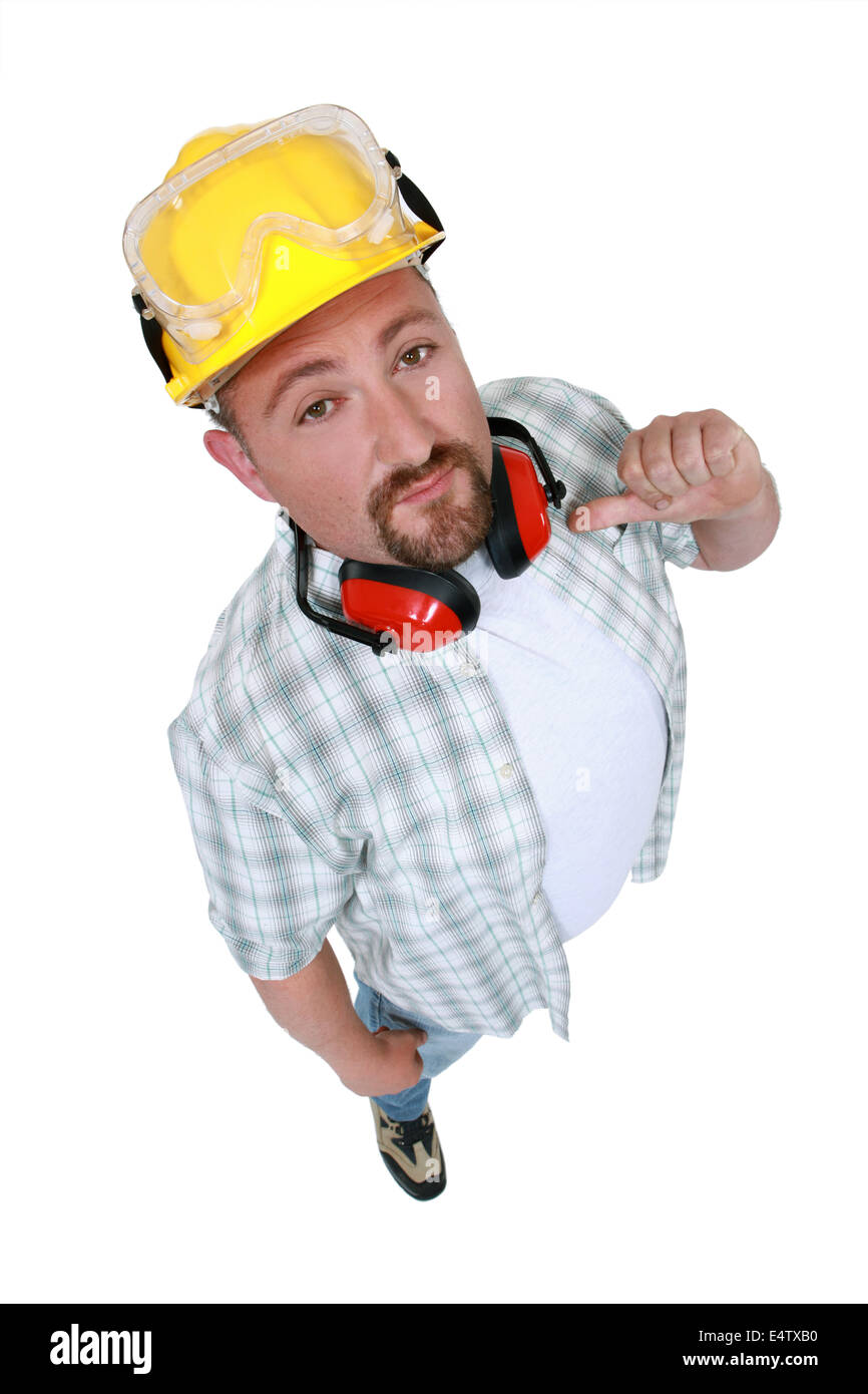 Construction worker indicating himself Stock Photo - Alamy