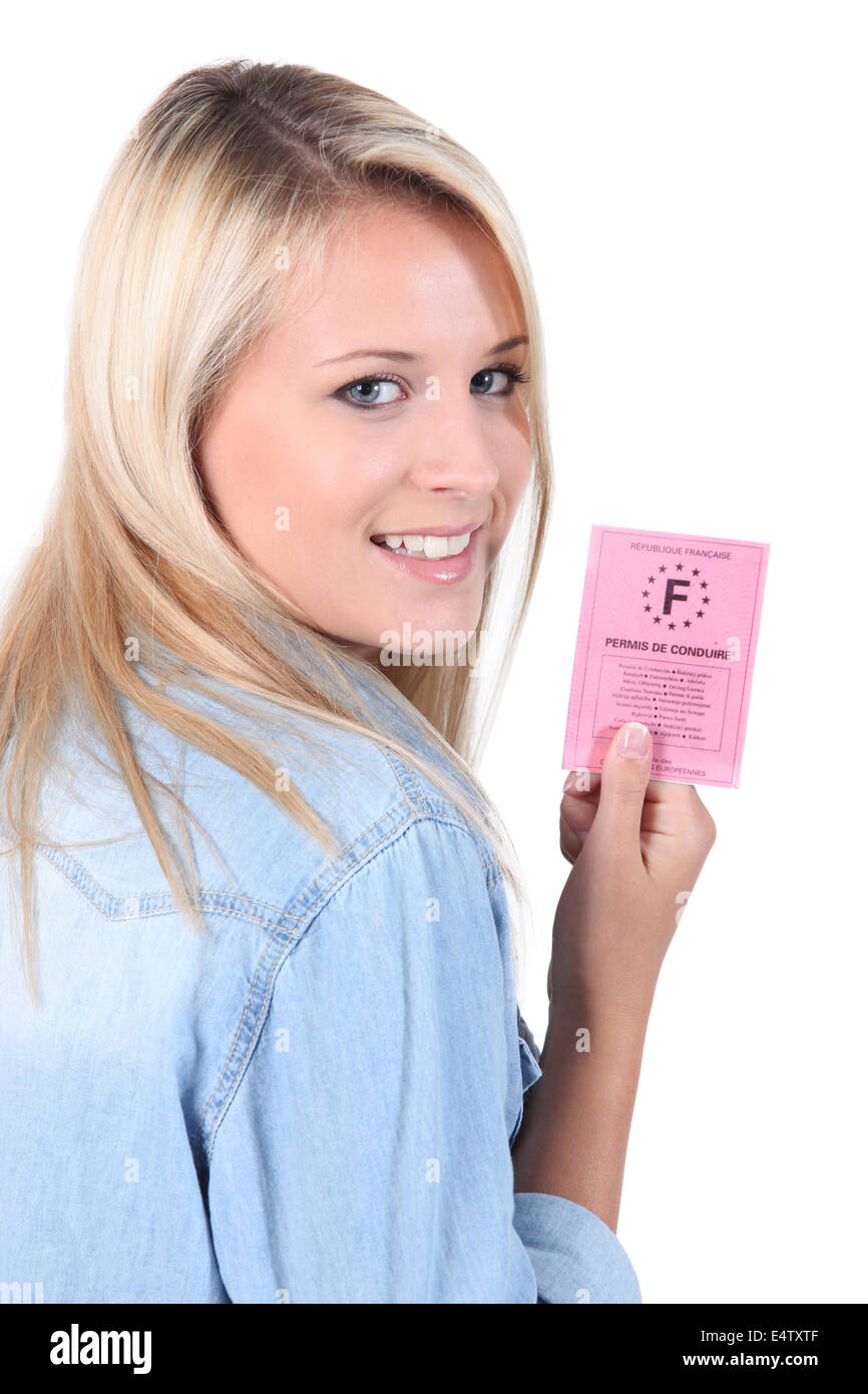 Girl with driving license Stock Photo - Alamy