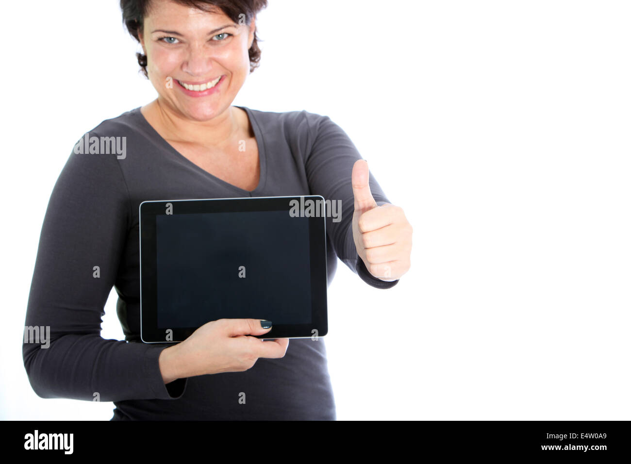 Female showing her iPad Stock Photo - Alamy