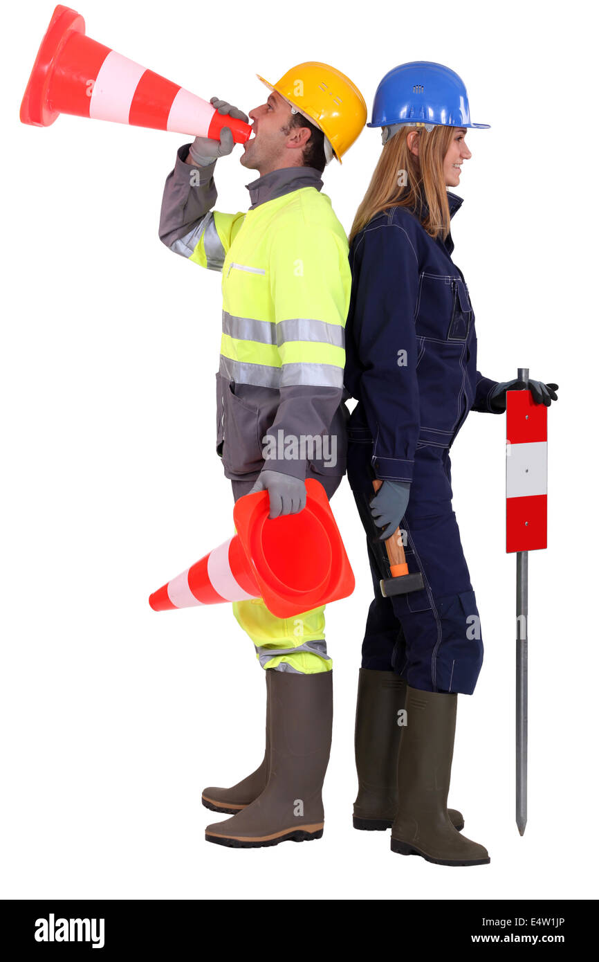 A couple of road workers Stock Photo - Alamy