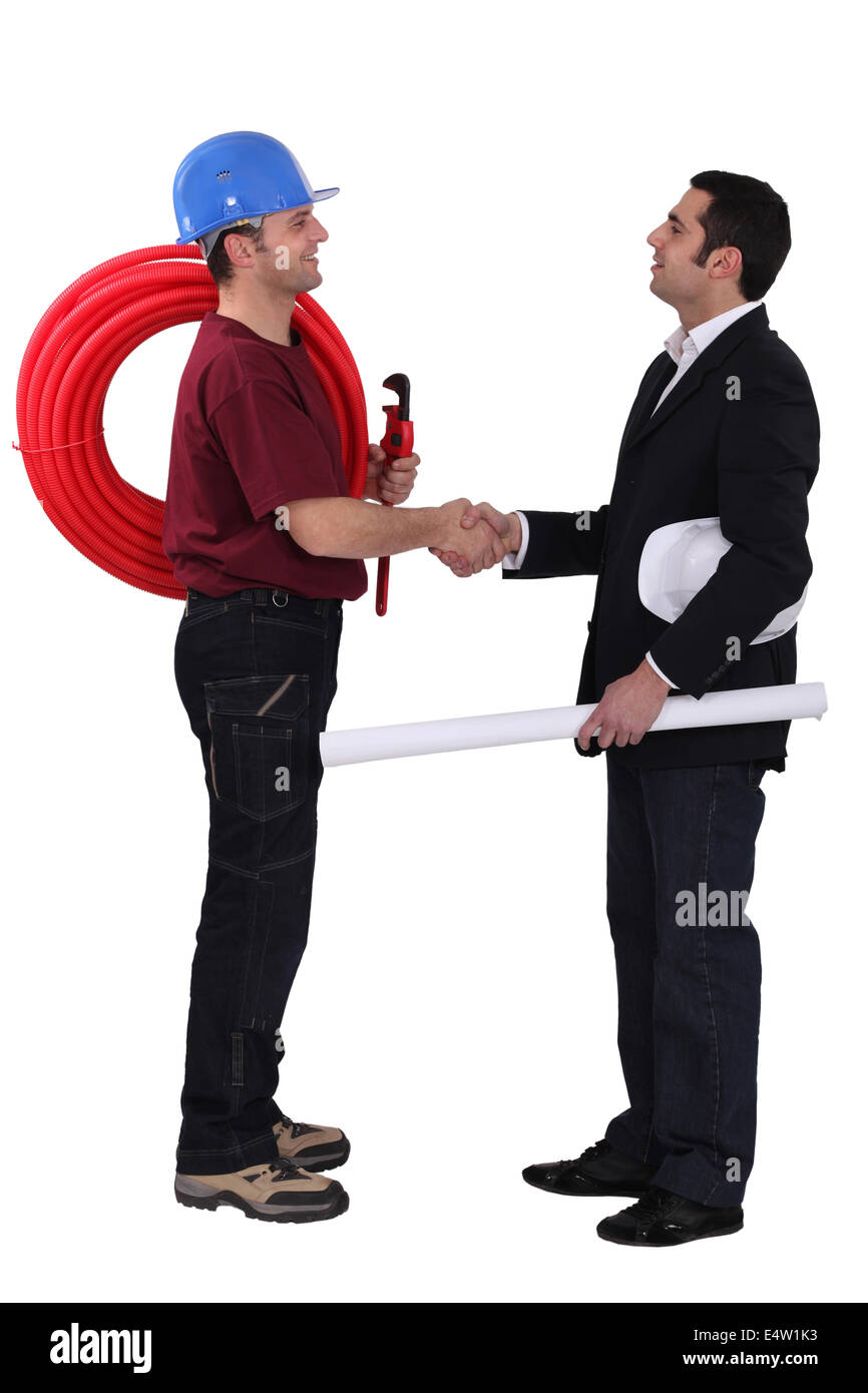 Plumber meeting architect Stock Photo - Alamy Plumber meeting architect Stock Photo - Alamy