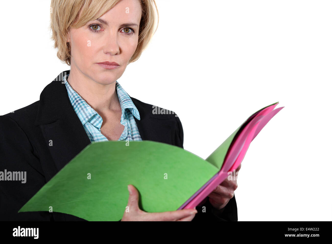 Blond woman holding folders Stock Photo - Alamy Blond woman holding folders Stock Photo - Alamy
