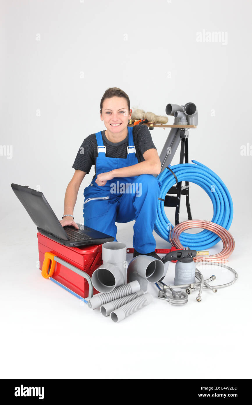 portrait of a female plumber Stock Photo - Alamy