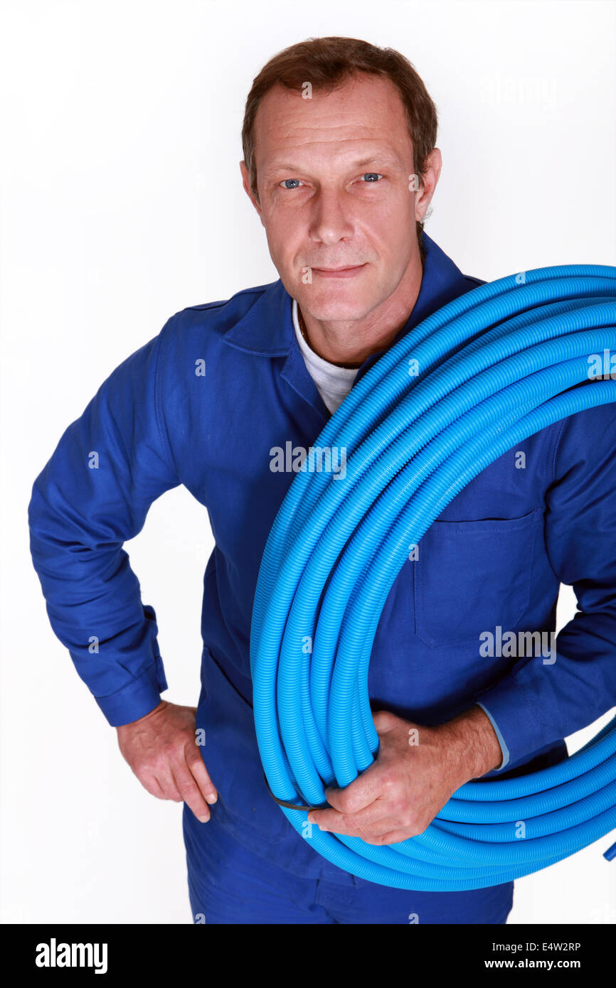 Portrait of a technician on white background Stock Photo - Alamy