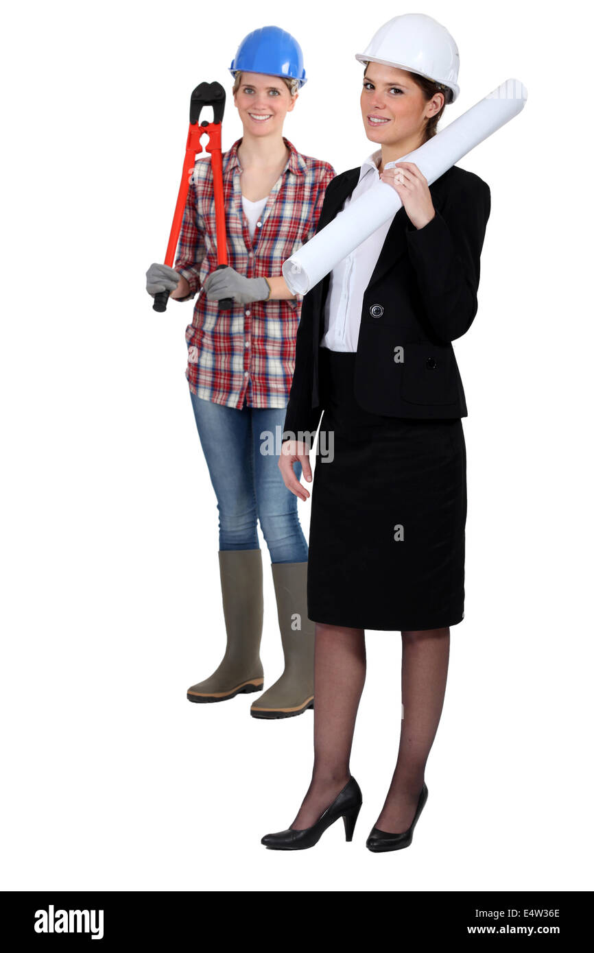 Woman construction worker point Cut Out Stock Images & Pictures - Alamy