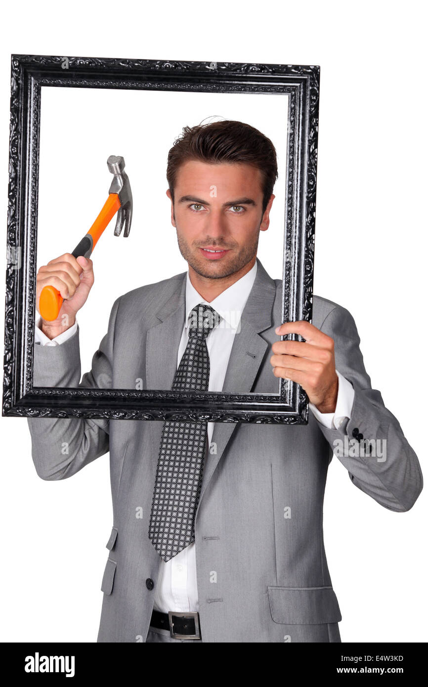 Businessman frame on white background Stock Photo - Alamy