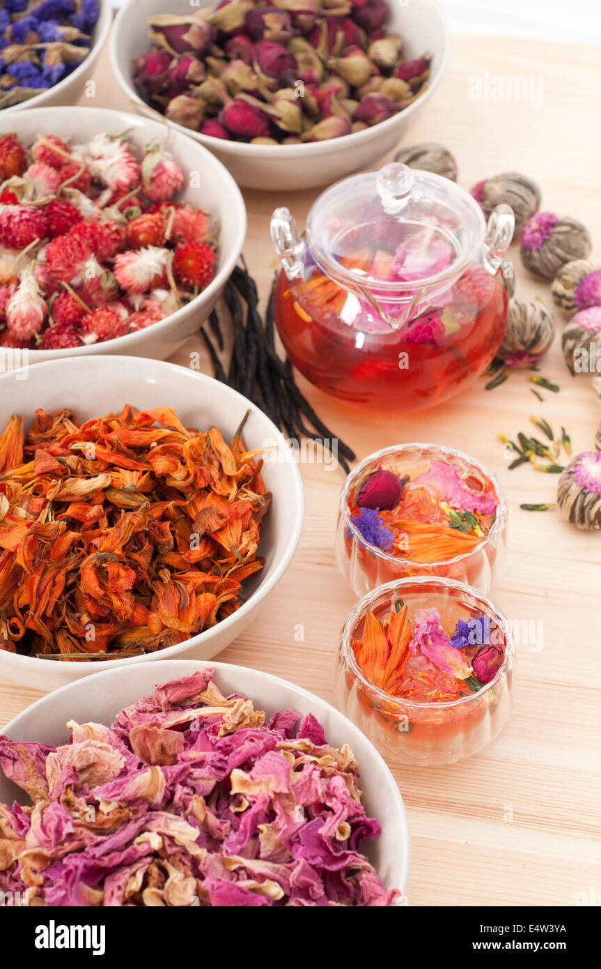 Herbal natural floral tea infusion with dry flower Stock Photo - Alamy