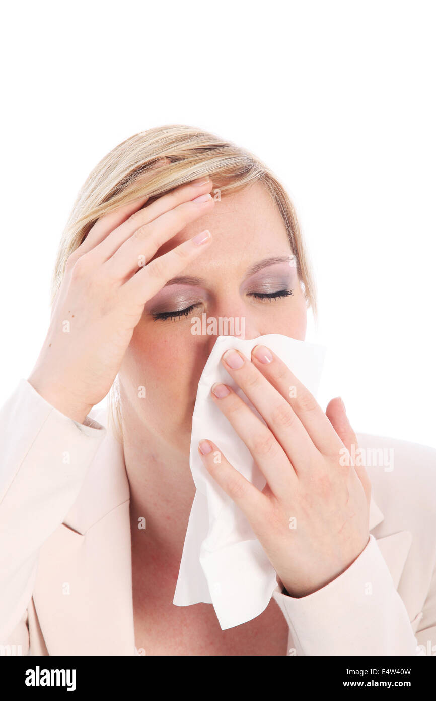 Ill woman with a fever and chills Stock Photo - Alamy