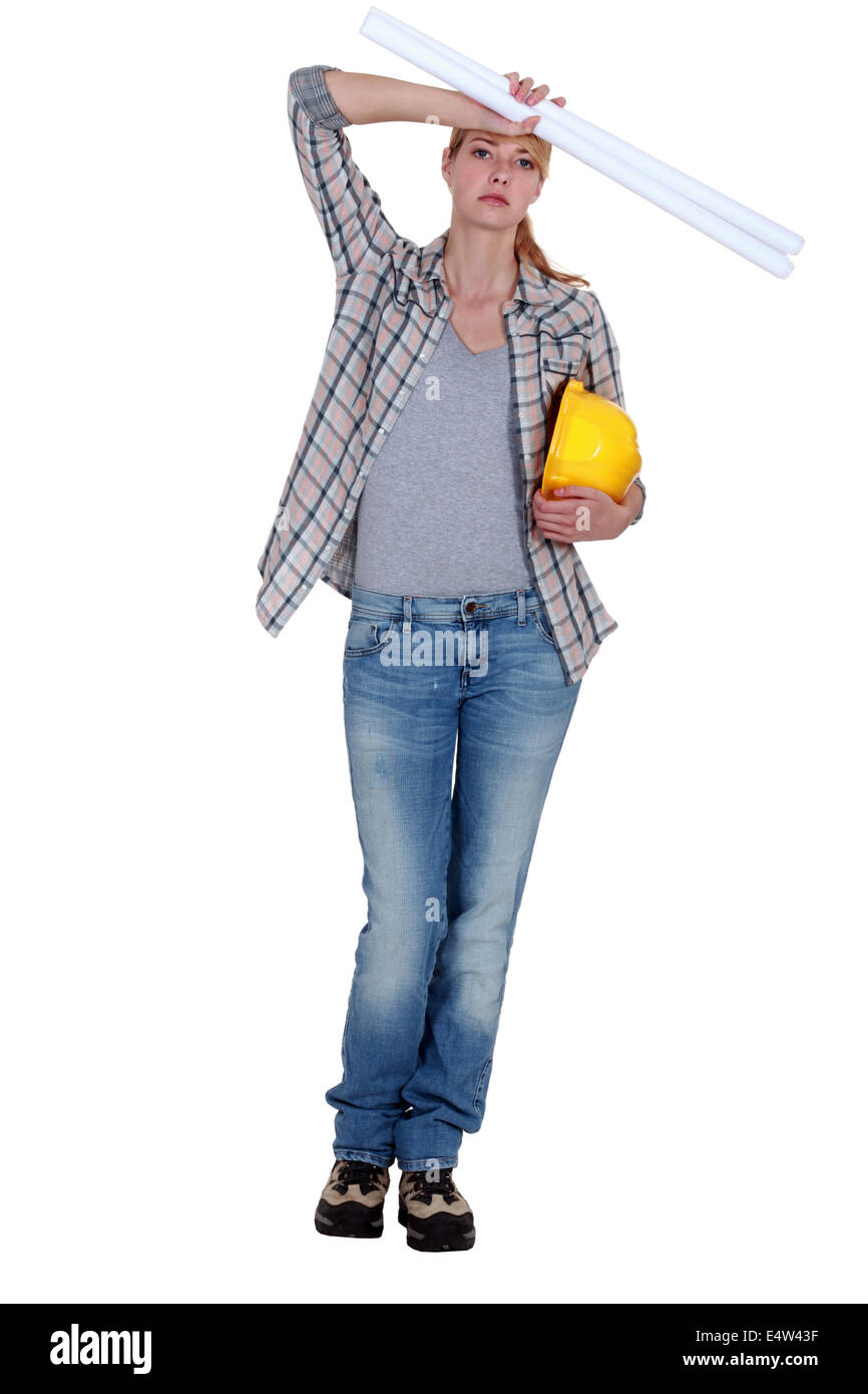 Portrait of an overworked draftswoman Stock Photo - Alamy