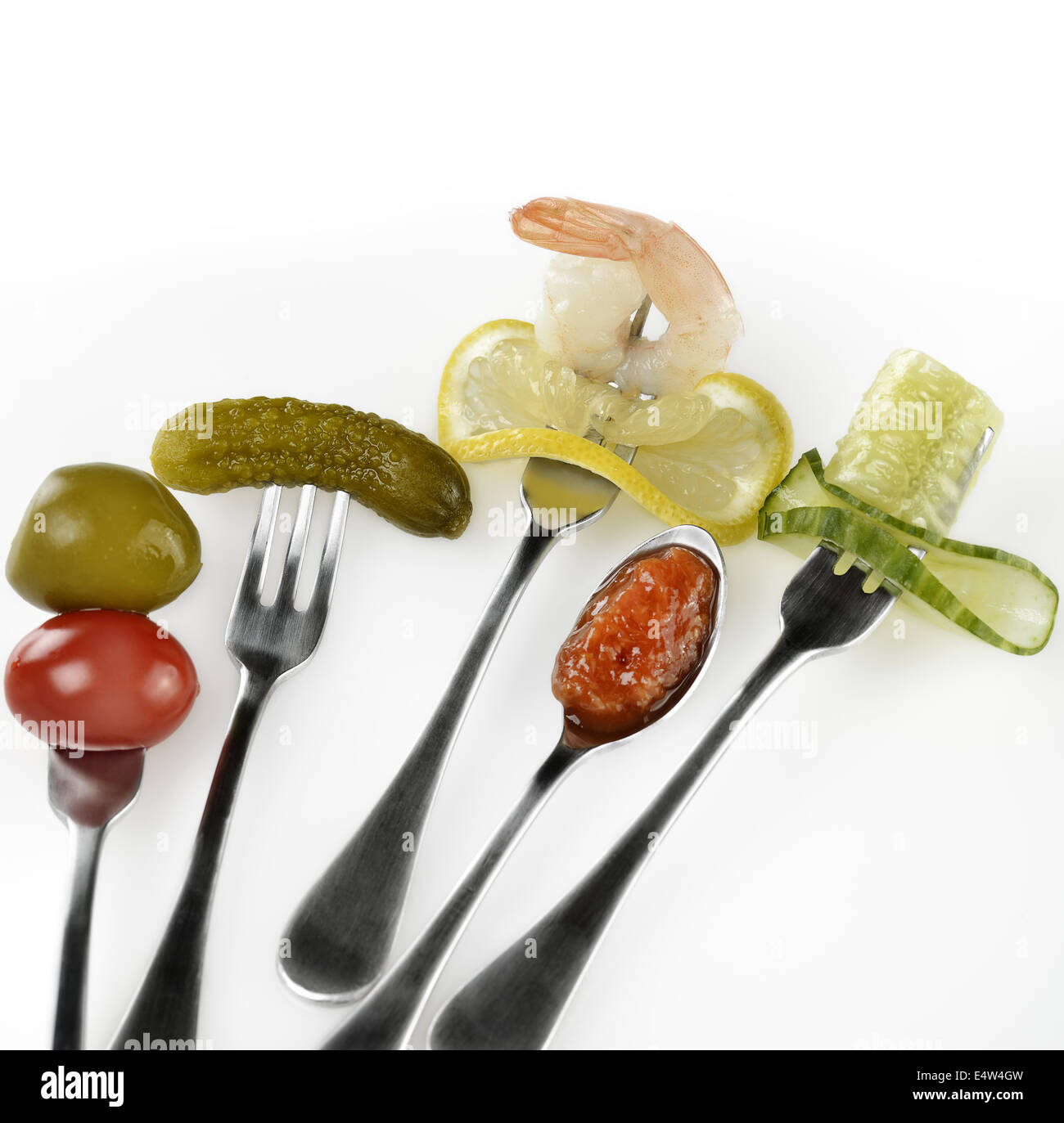 Appetizers On The Forks Stock Photo - Alamy