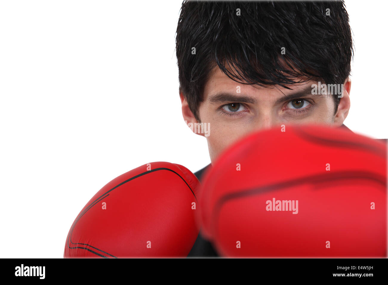 Boxer hiding behind boxing gloves hi-res stock photography and images ...