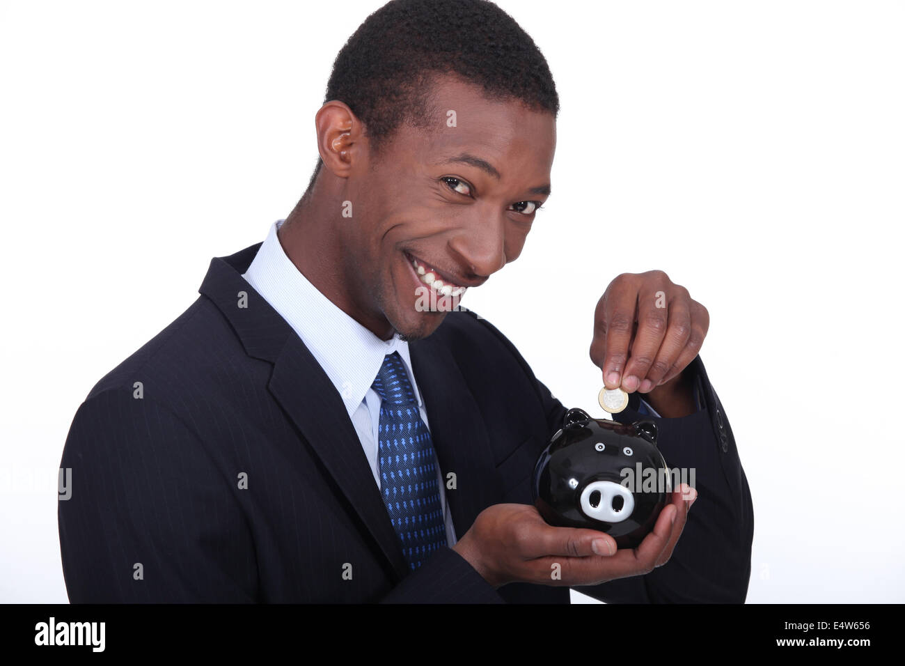 portrait of a man with money box Stock Photo - Alamy