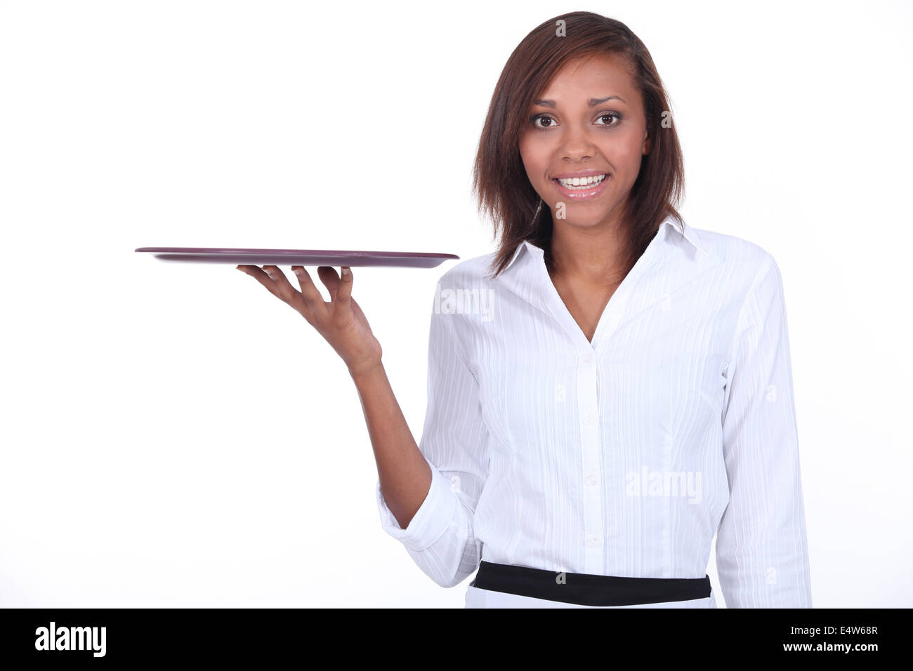 portrait of cute waitress isolated on white Stock Photo - Alamy