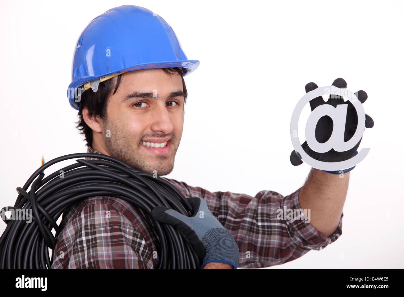 Electrician with an @ sign Stock Photo - Alamy