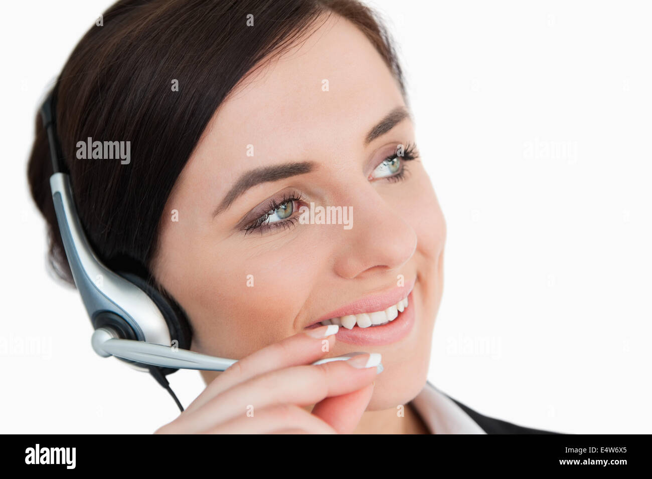 Woman in suit using headset hi-res stock photography and images - Alamy