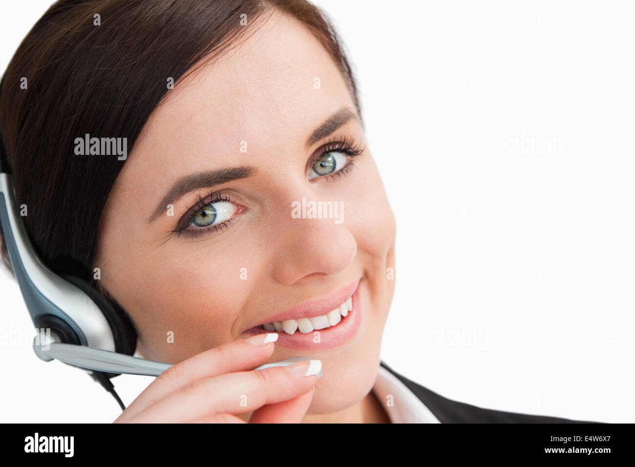 Woman in suit using headset hi-res stock photography and images - Alamy