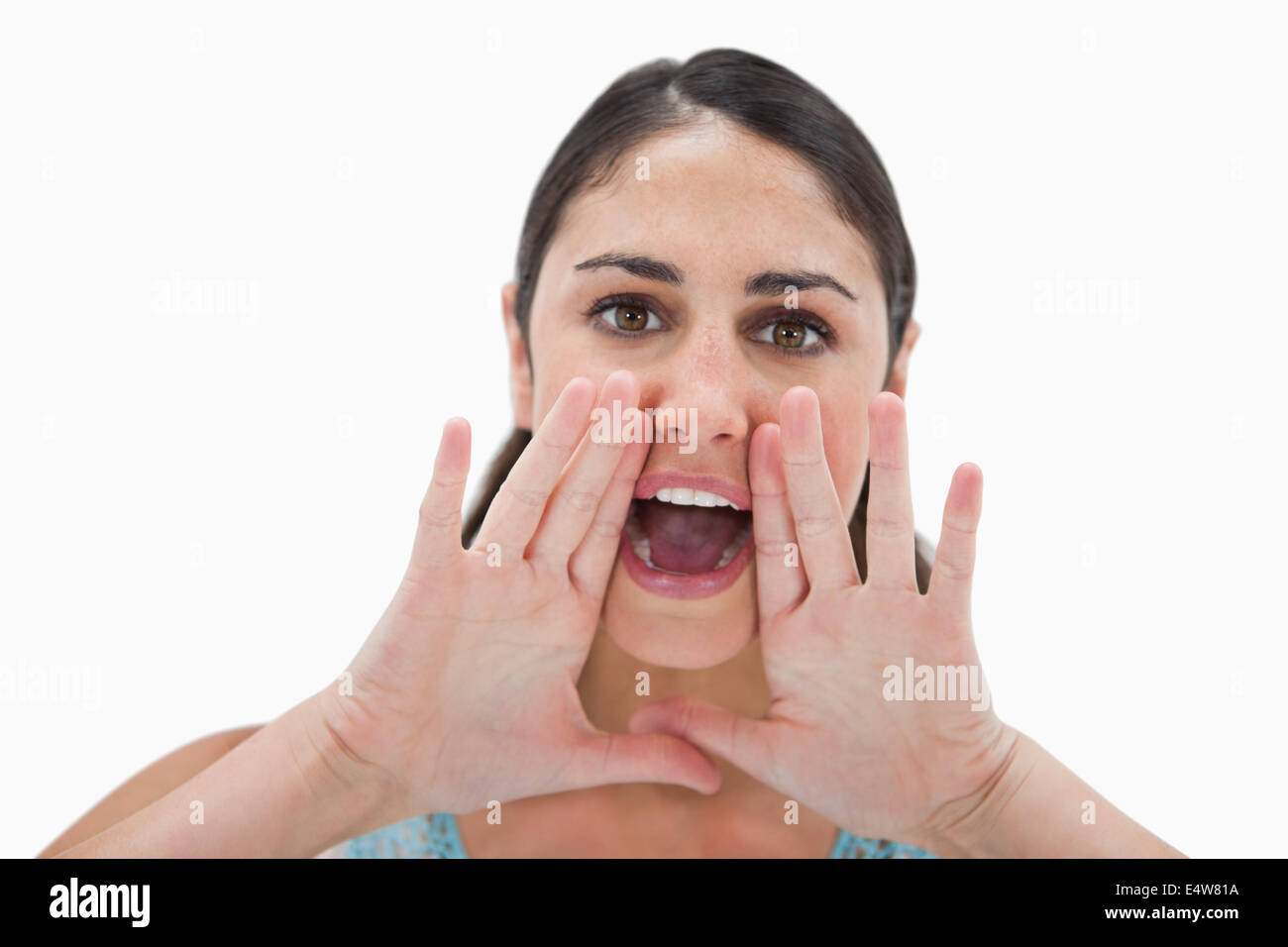 Young woman shouting Stock Photo - Alamy