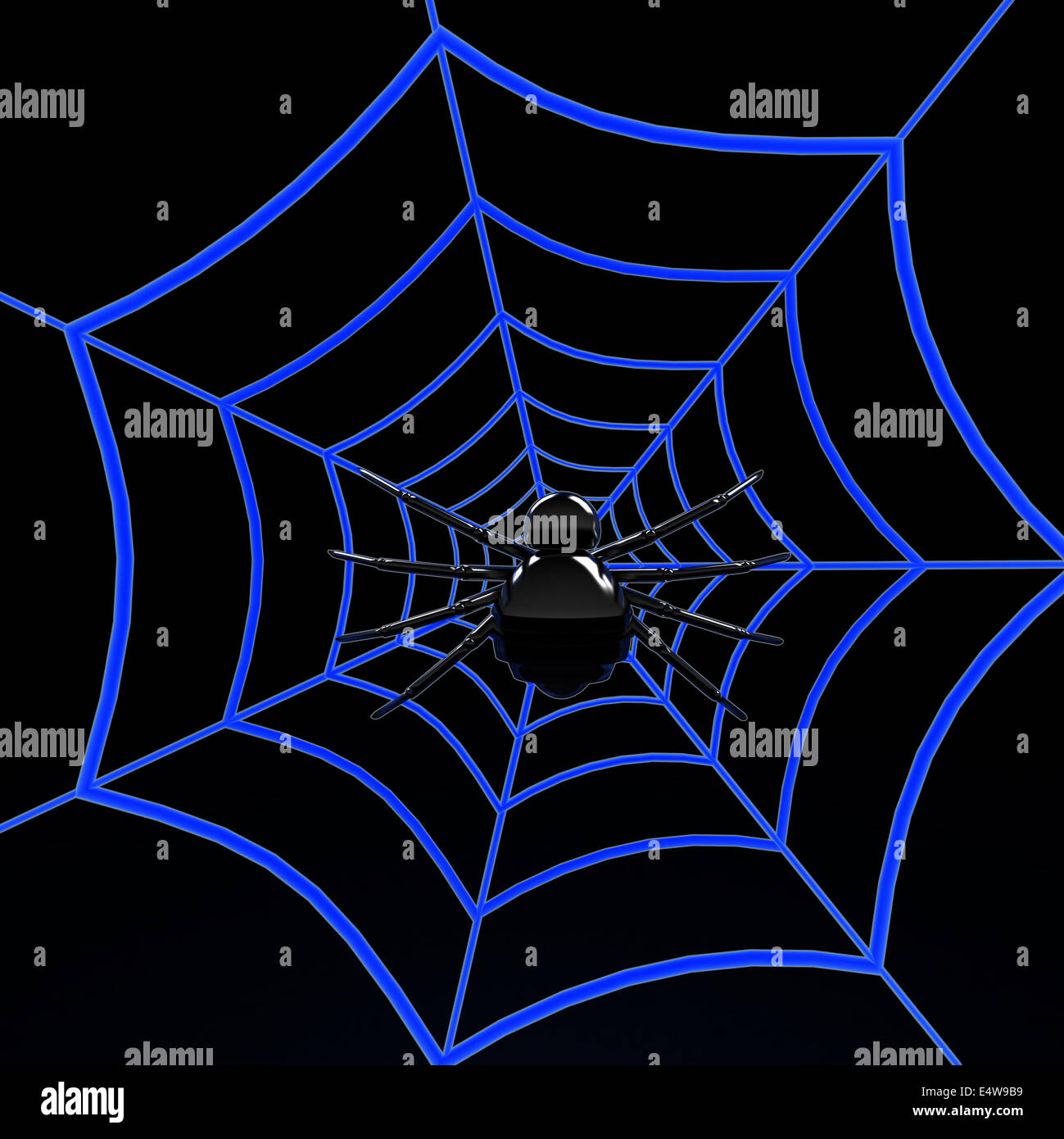 Black spider on blue web Stock Photo - Alamy