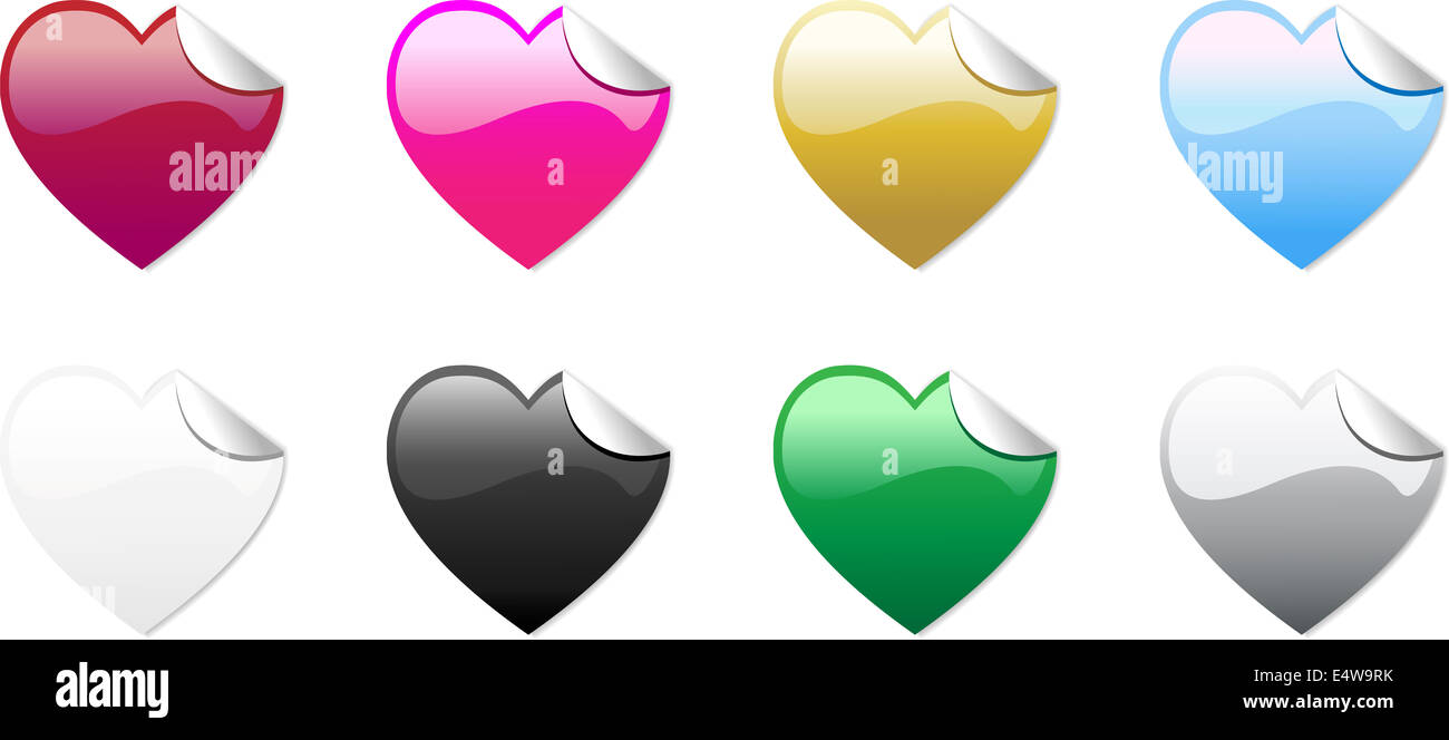 Set of 8 colored hearts stickers Stock Photo - Alamy