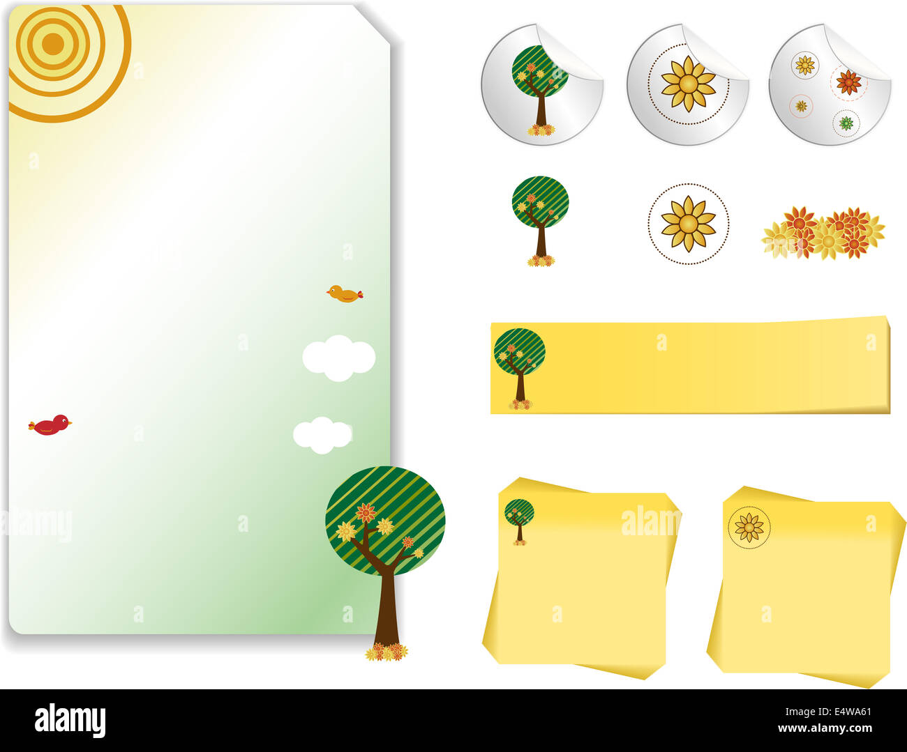 Set of Retro Nature Landscape with note Stock Photo - Alamy