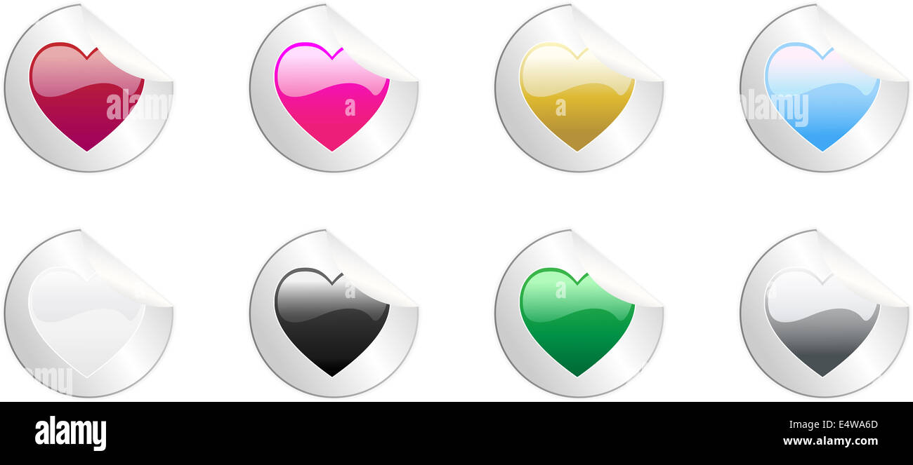 Set of 8 colored hearts stickers Stock Photo - Alamy