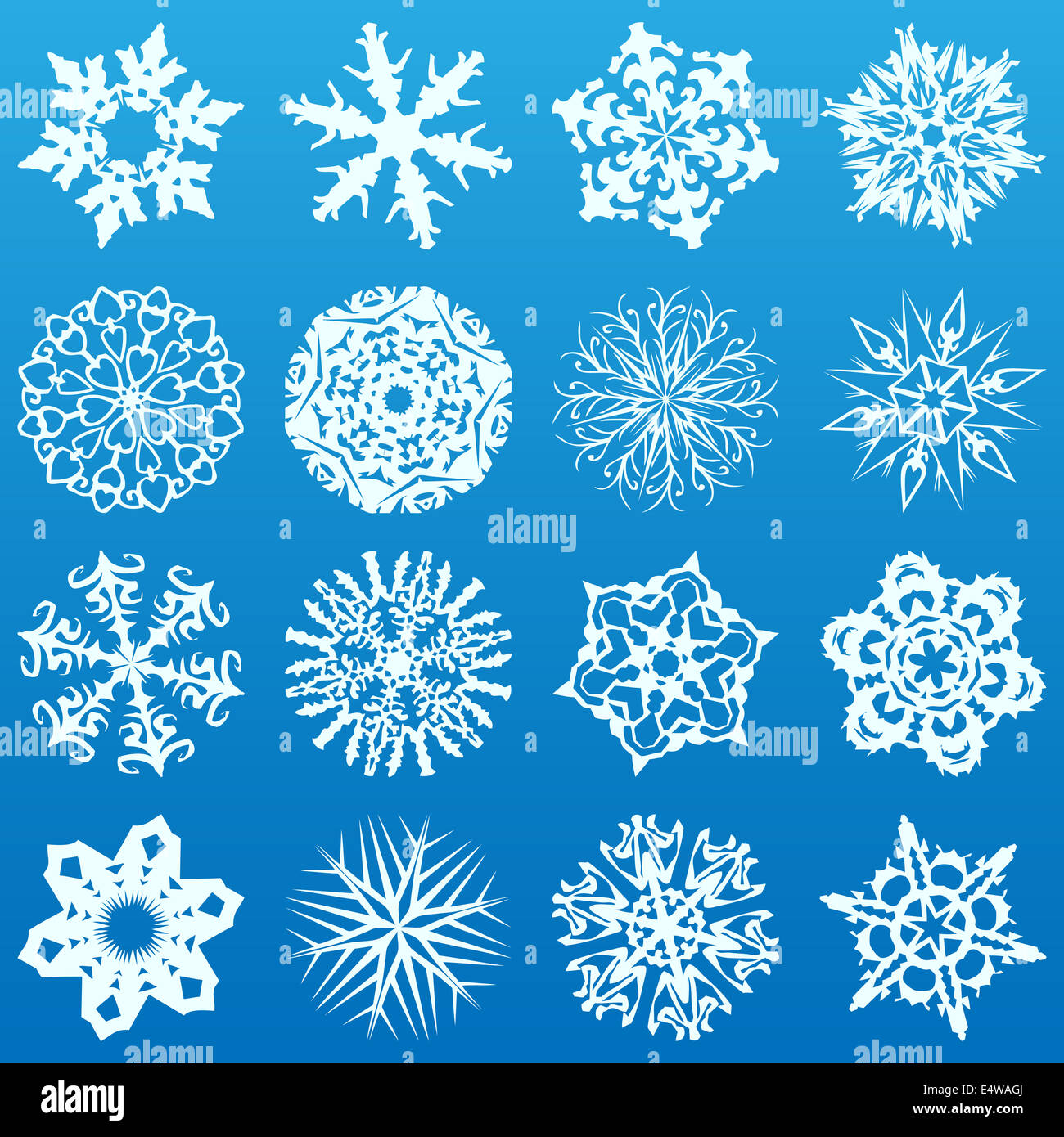 Set of 16 snowflakes Stock Photo - Alamy