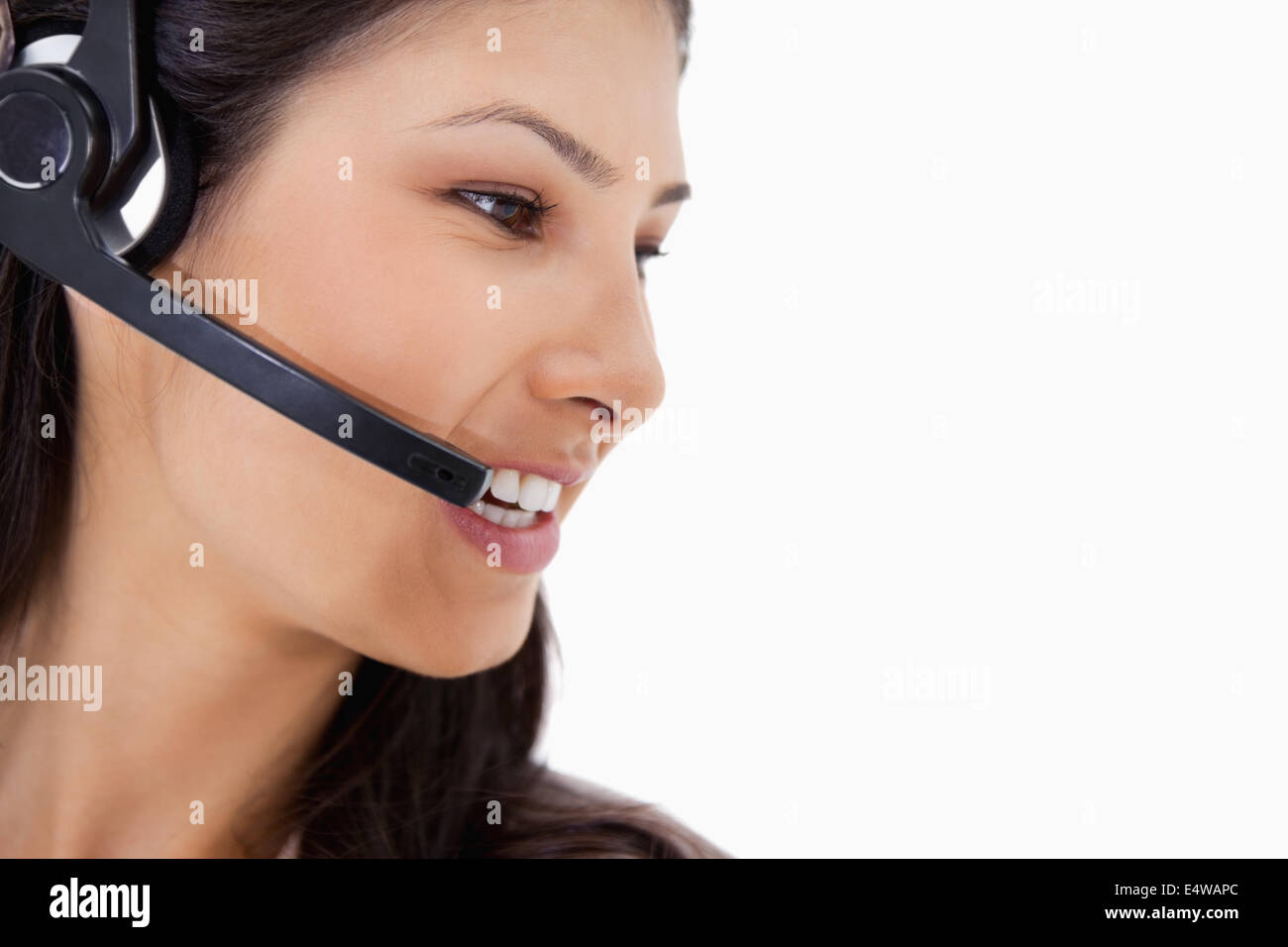 Side view of angry call center agent Stock Photo - Alamy