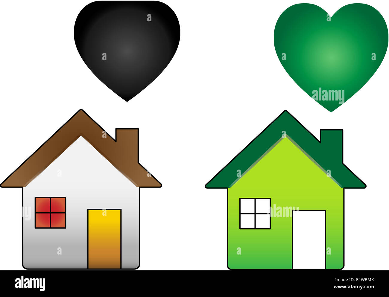 Ecological House versus Regular House Stock Photo - Alamy