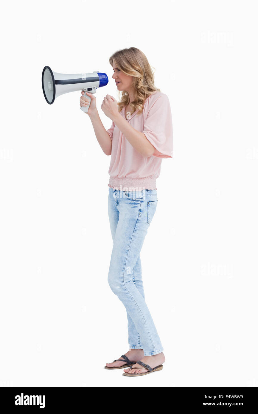 Woman and megaphone hi-res stock photography and images - Alamy