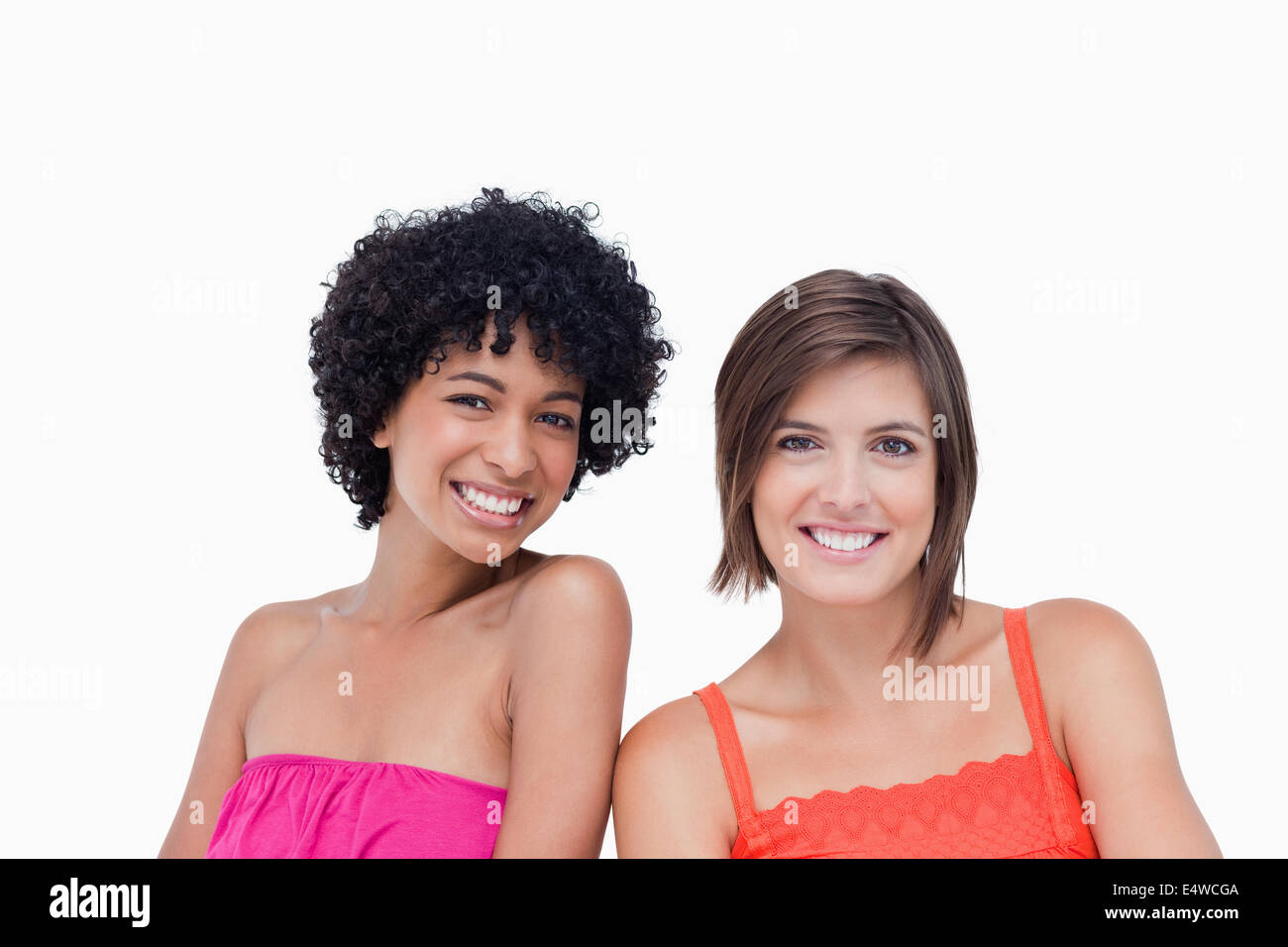 Side view two happy beautiful hi-res stock photography and images - Alamy