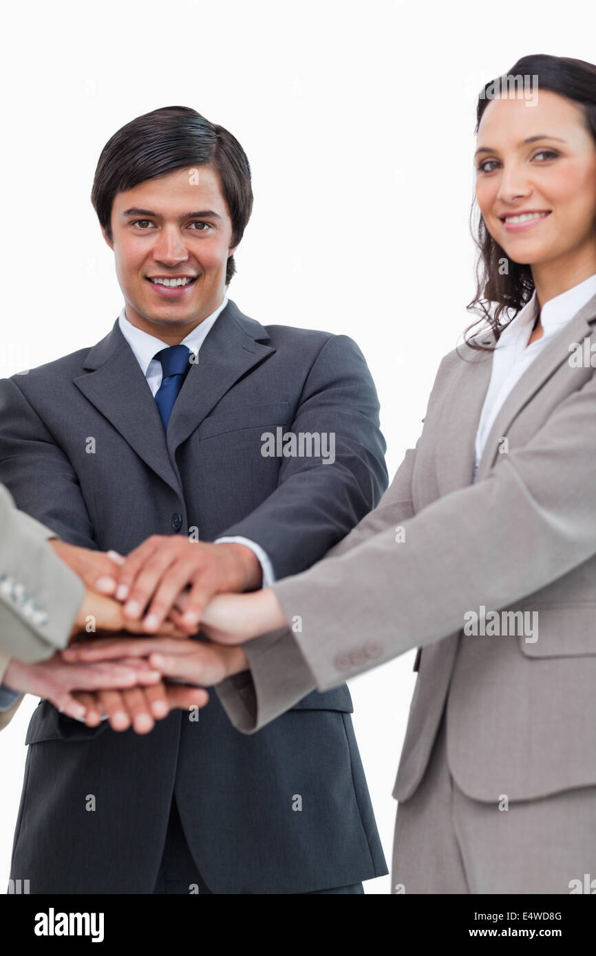 Workers putting hands together hi-res stock photography and images - Alamy