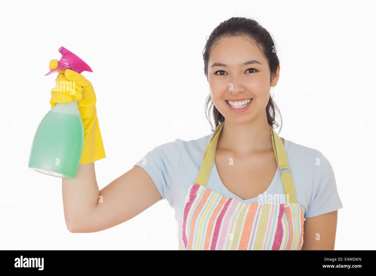 Woman cleaning window spraying cleaner hi-res stock photography and ...