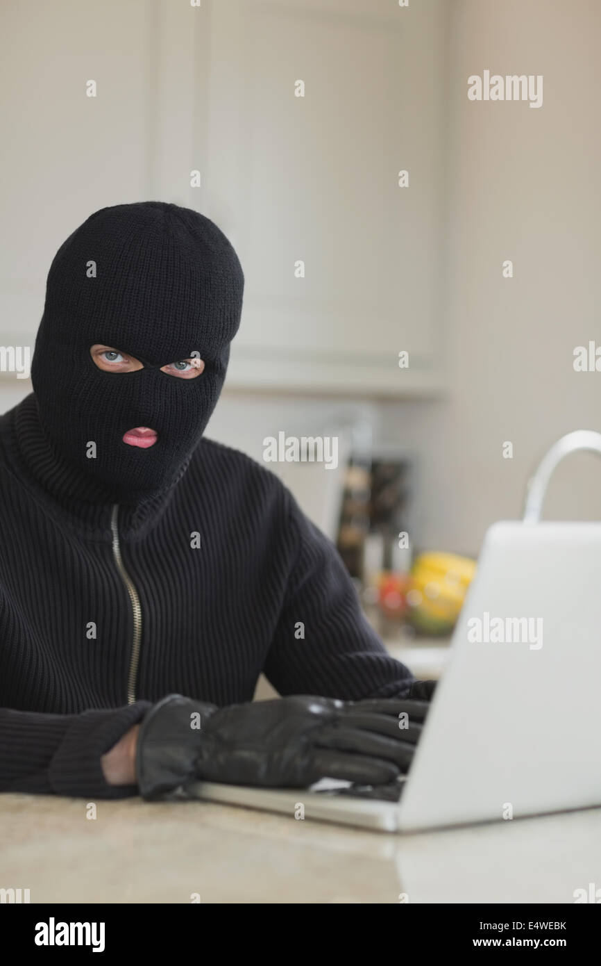 Robber using laptop Stock Photo - Alamy