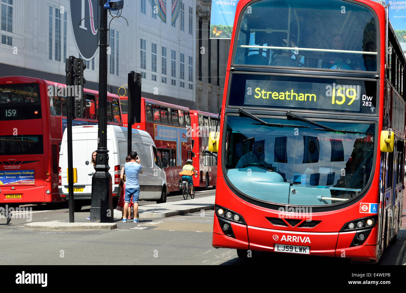 London, England, UK. New Routemaster Double-decker bus in Regent Street ...