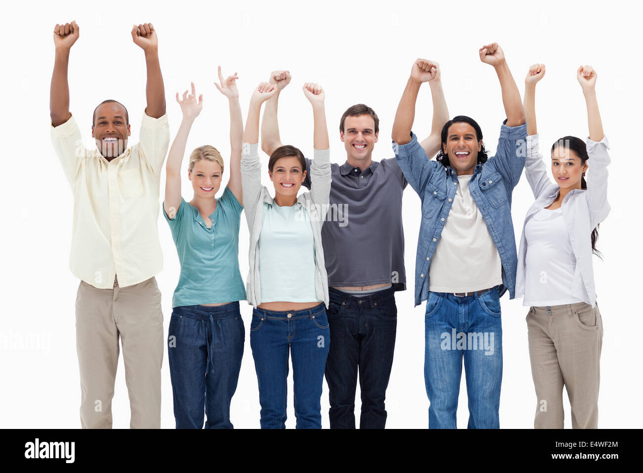 Cheering raising arms african american hi-res stock photography and ...